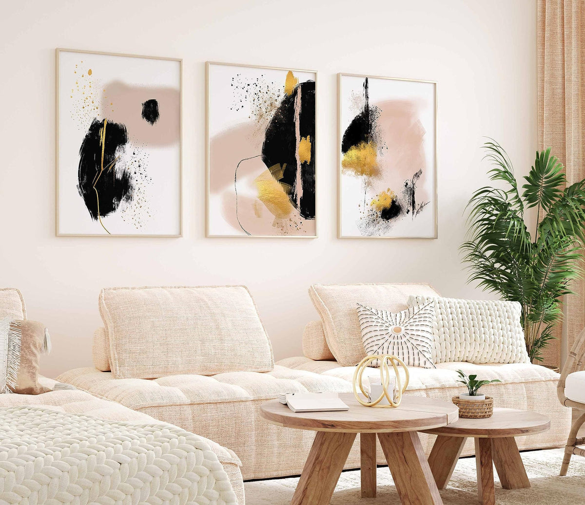 High Quality Abstract Neutral Shapes Wall Art Set Of 3 A2 Size Poster ...