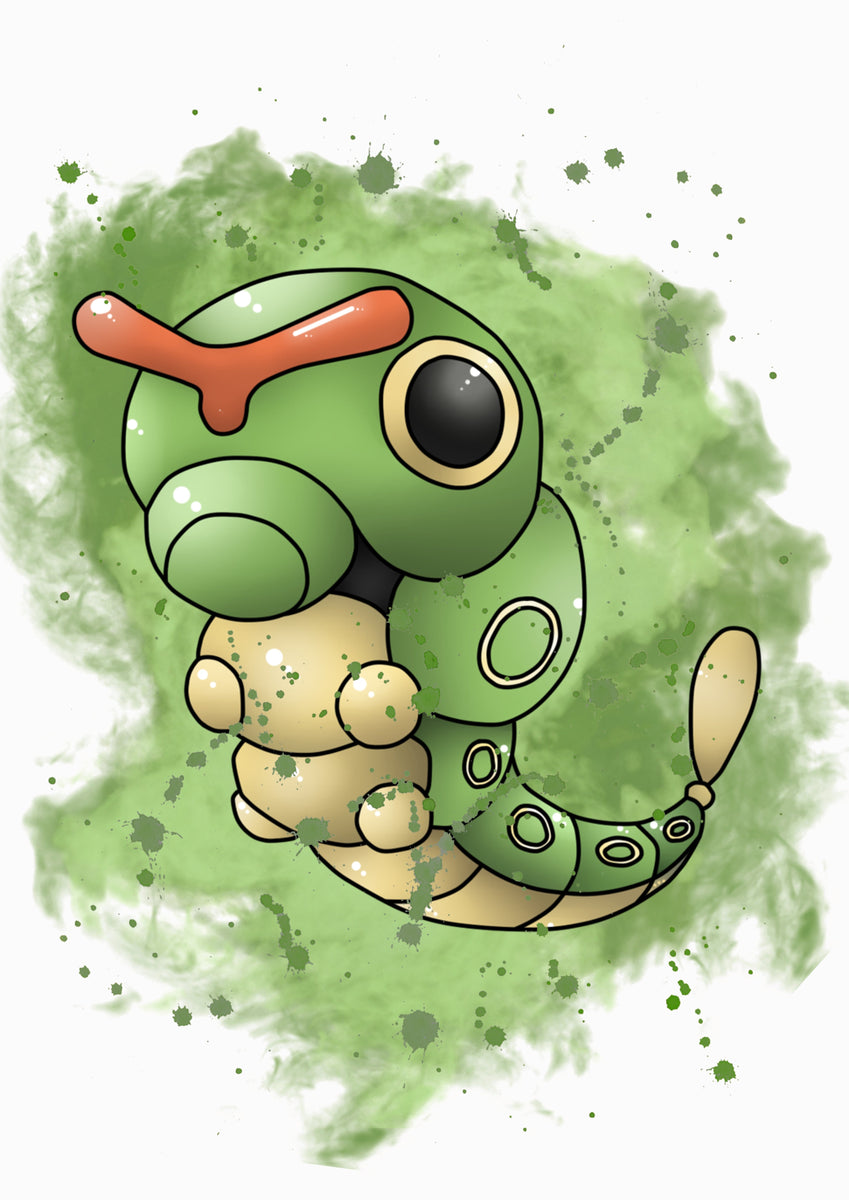High Quality Pokemon Watercolour Caterpie A2 Size Poster – Pixie Posters