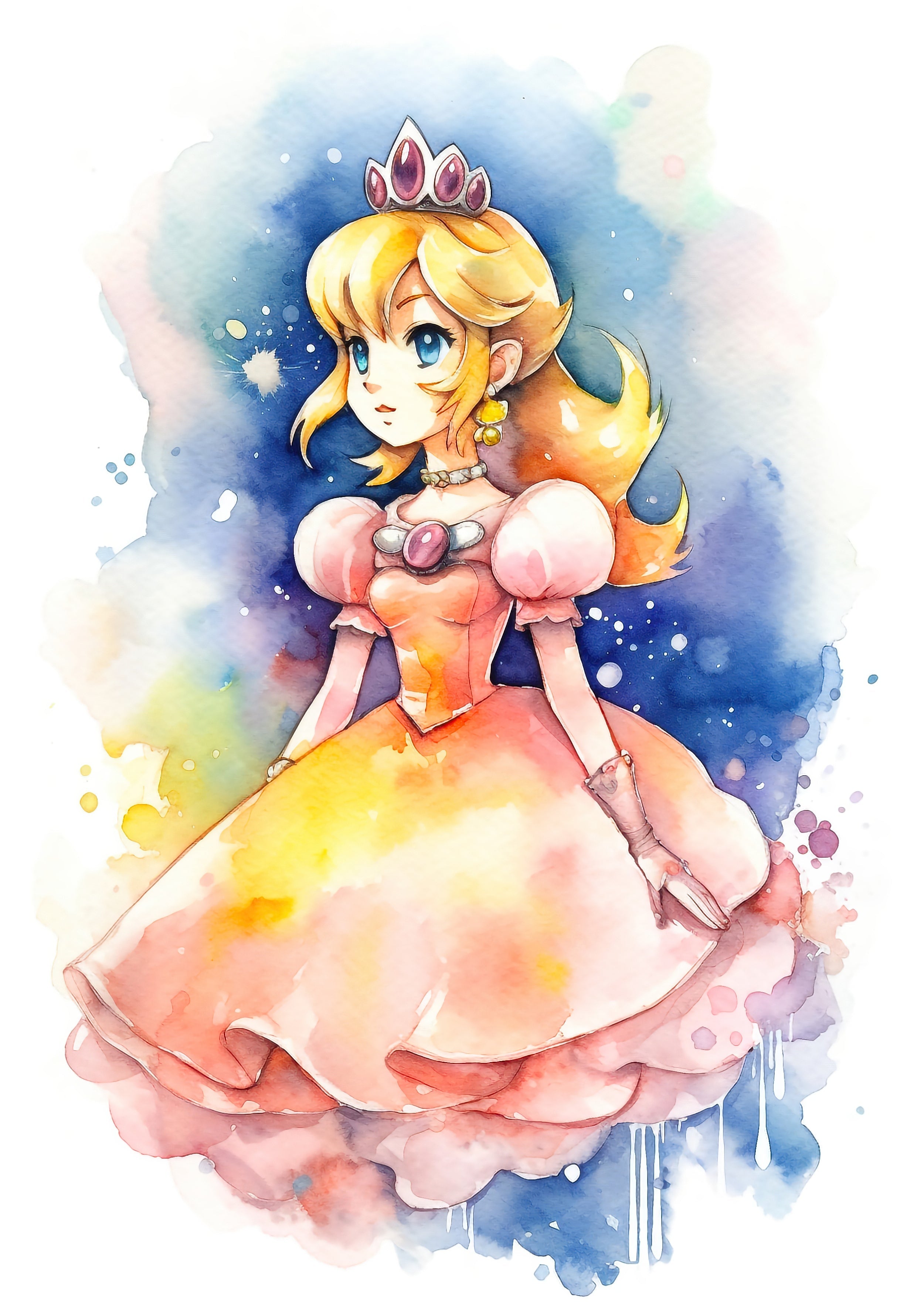 Premium Quality Super Mario Watercolour Princess A2 Size Posters ...